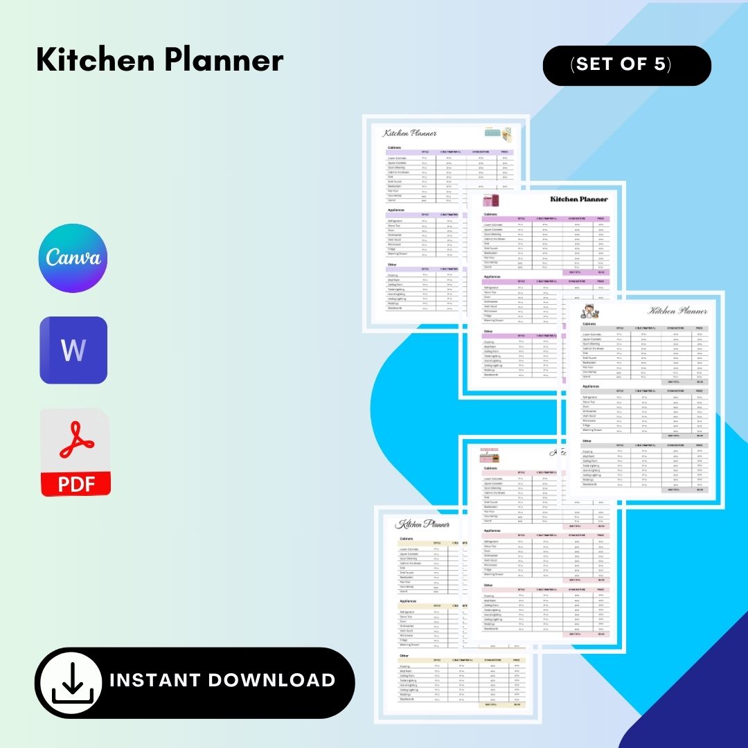 Kitchen Planner Blank Printable Template in PDF, Word, Excel