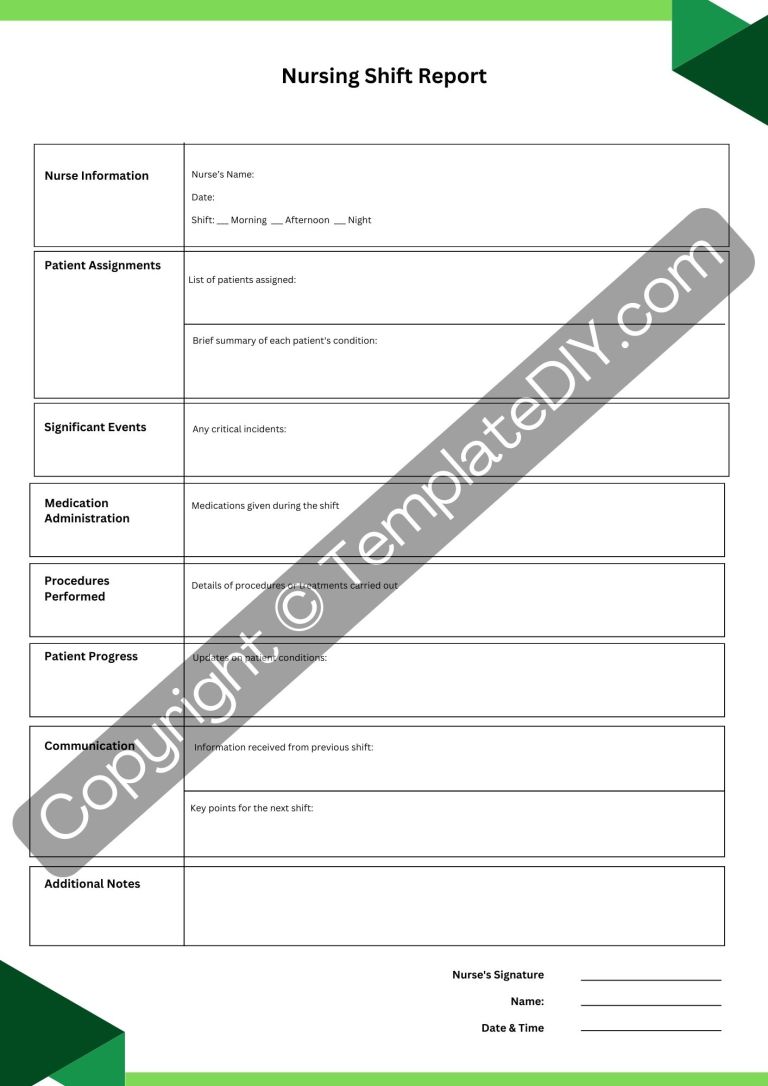 Nursing Shift Report Template Printable PDF, Word [Editable]