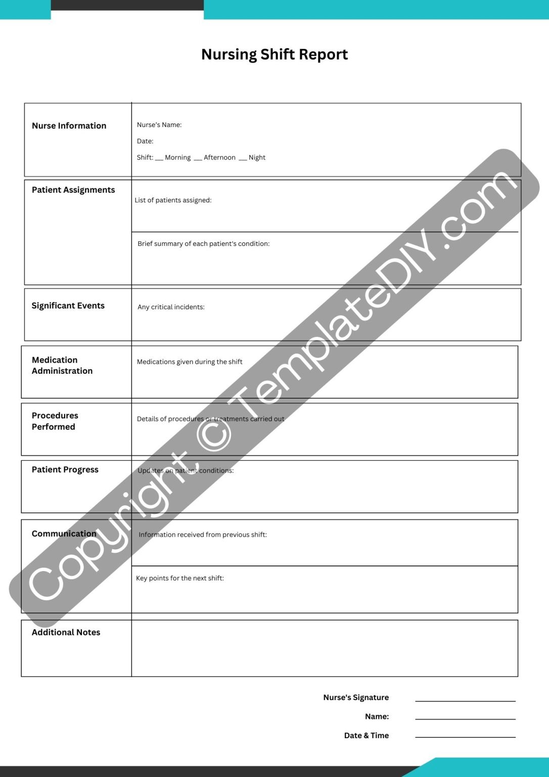 Nursing Shift Report Template Printable PDF, Word [Editable]