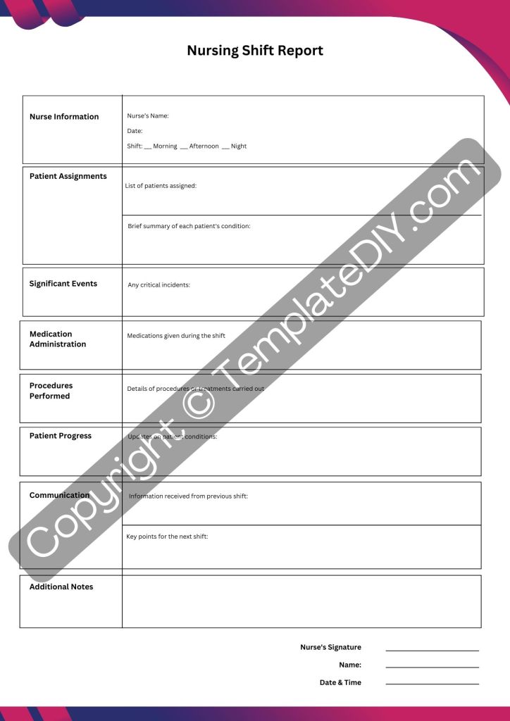 Nursing Shift Report Template Printable PDF, Word [Editable]