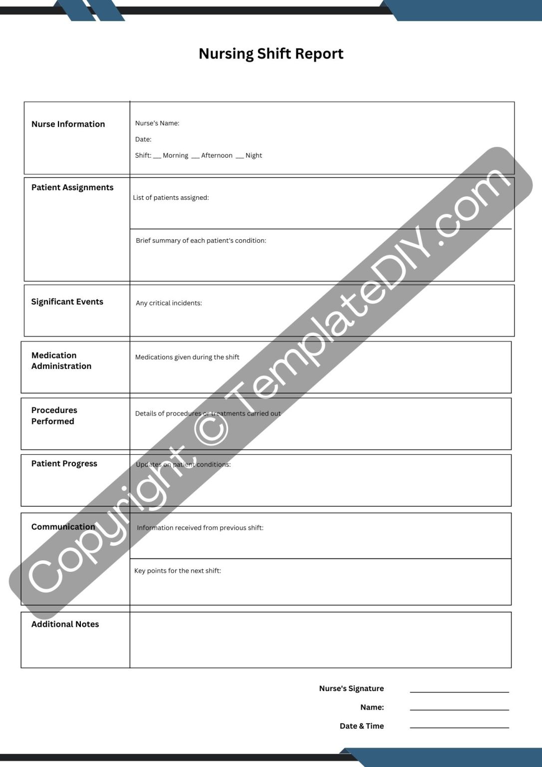 Nursing Shift Report Template Printable PDF, Word [Editable]