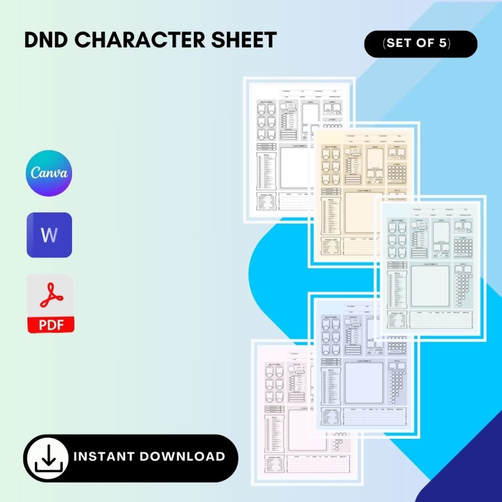 DND Character Sheet Printable Template in PDF and Word