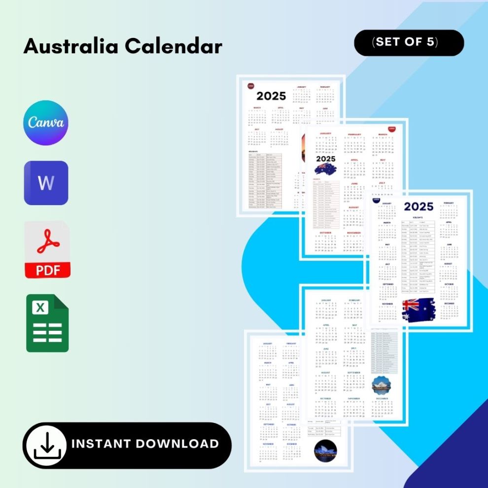 Australia Calendar 2025 with Holidays in PDF, Word, Excel