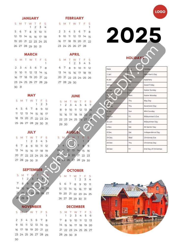 Finland Calendar 2025 with Holidays in PDF, Word, Excel