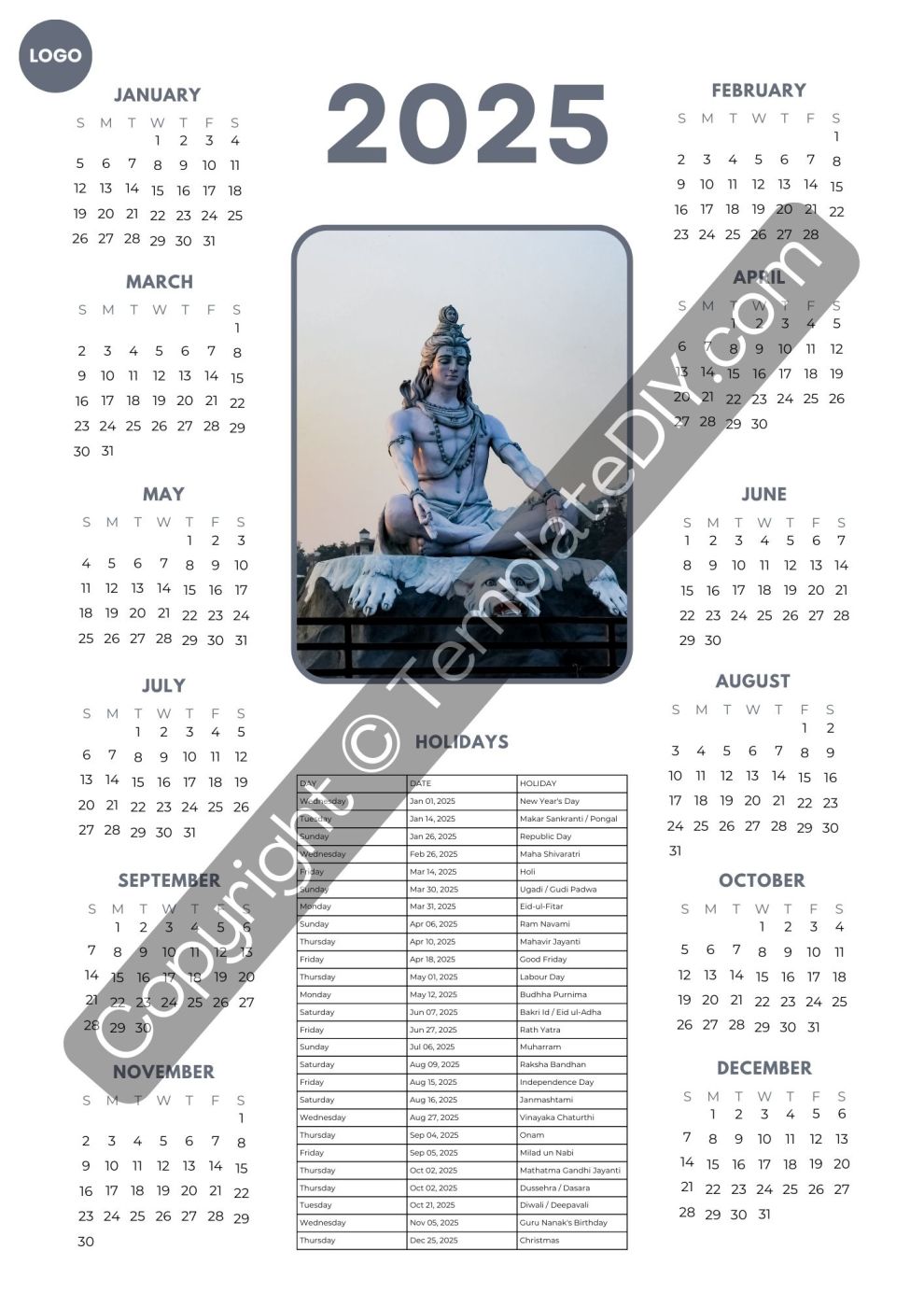 2025 India Holiday Calendar PDF, Word & Excel Download