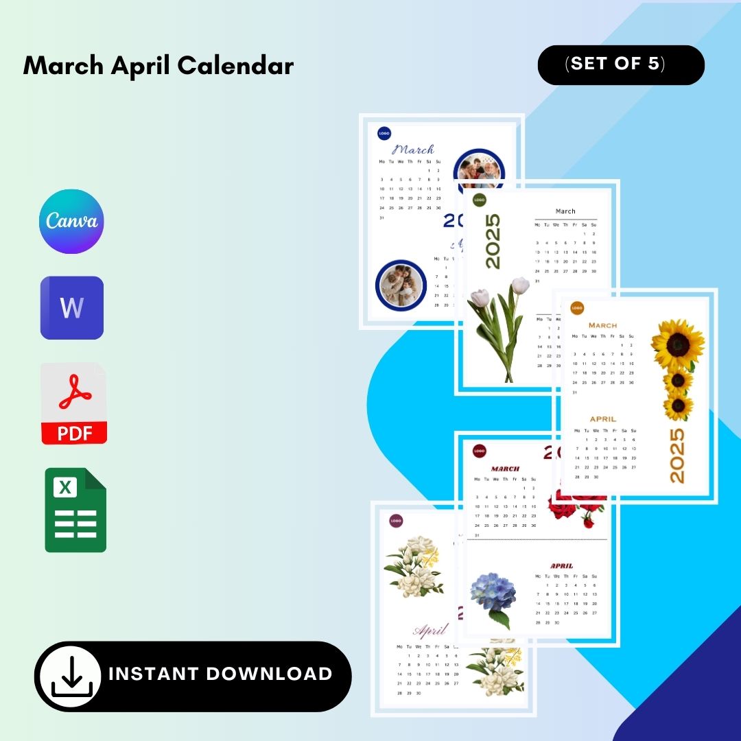 March April 2025 Calendar Printable in PDF, Word, Excel