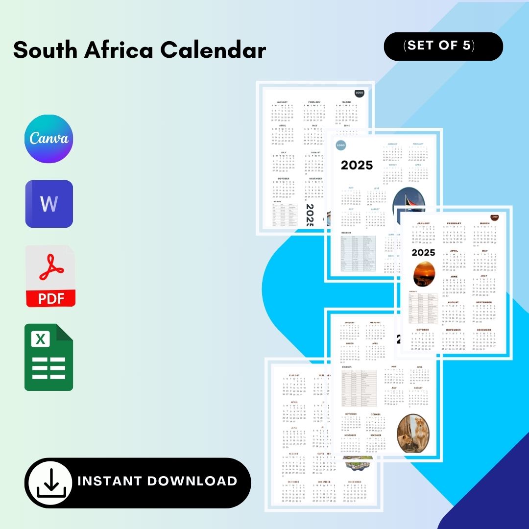 Editable South Africa Calendar 2025 | PDF & Excel