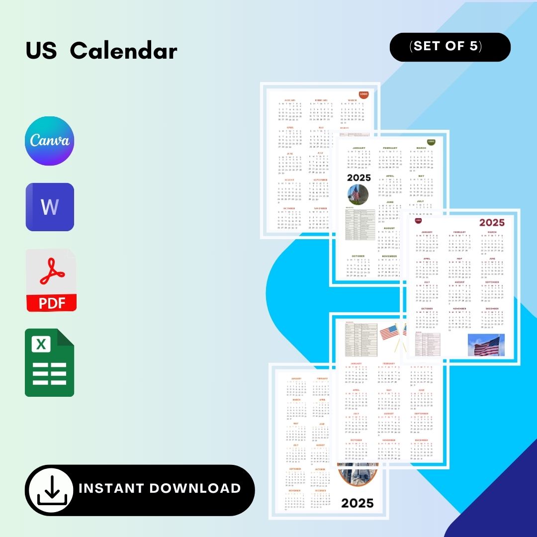 US Calendar 2025 with Holidays in PDF, Word, Excel