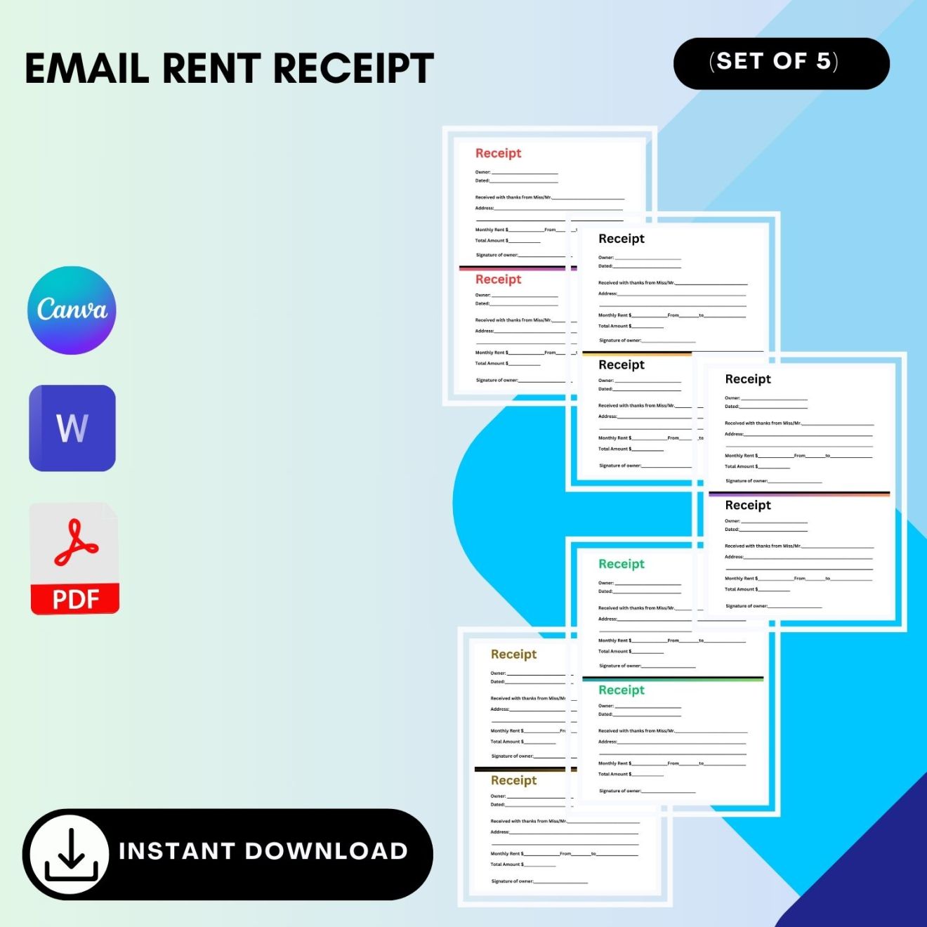 Email Rent Receipt Template Printable in PDF, Word, Excel