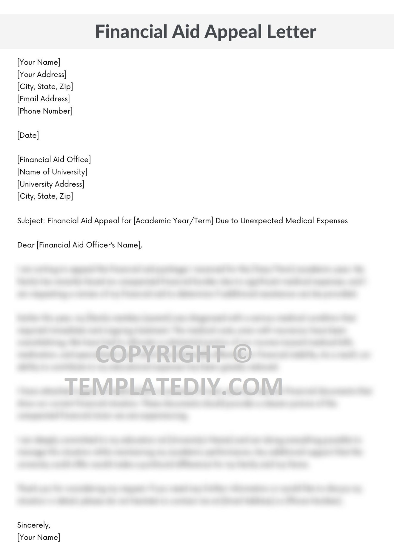 Financial Aid Appeal Letter Template Printable [Word]