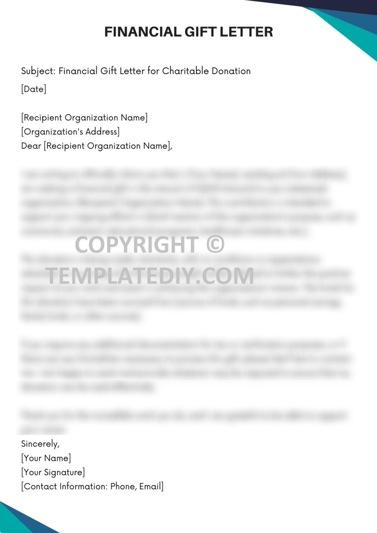 Financial Gift Letter Template Printable Blank [Pdf, Word]