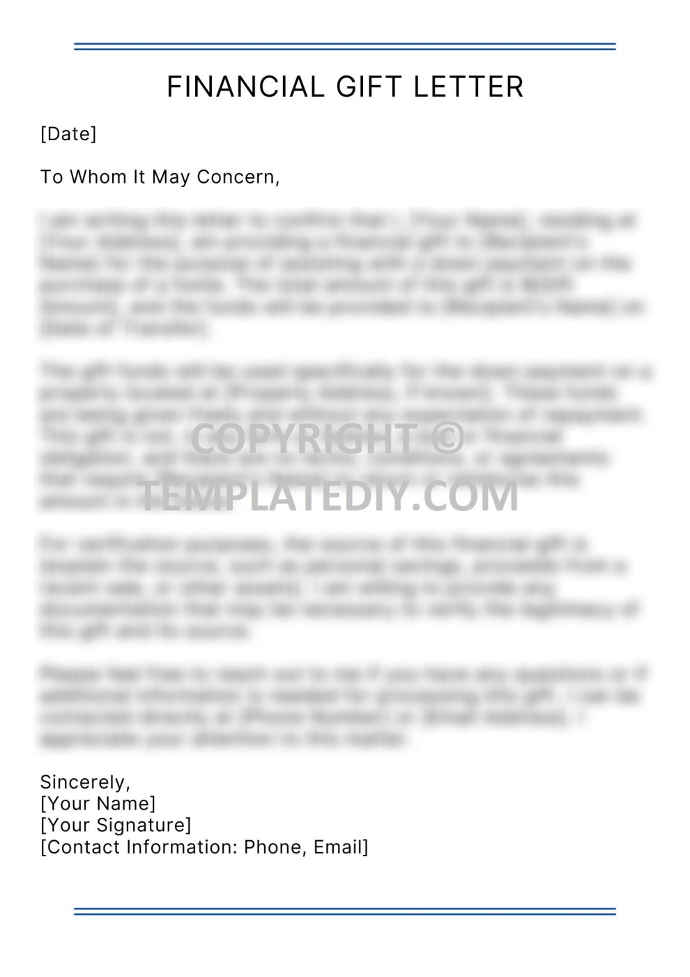 Financial Gift Letter Template Printable Blank [Pdf, Word]