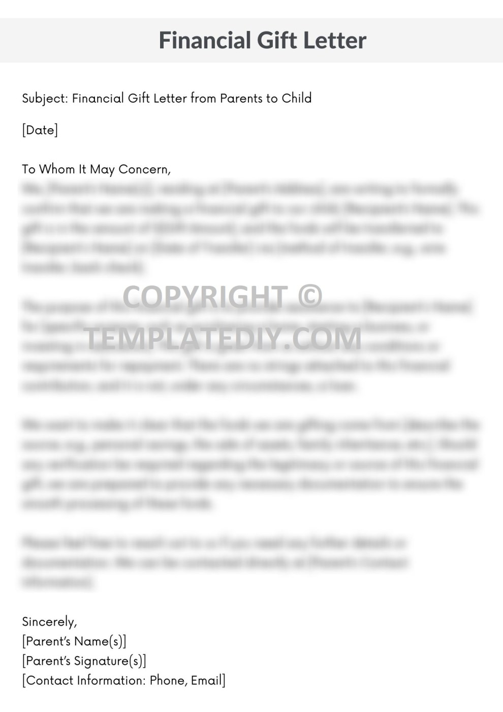 Financial Gift Letter Template Printable Blank [Pdf, Word]