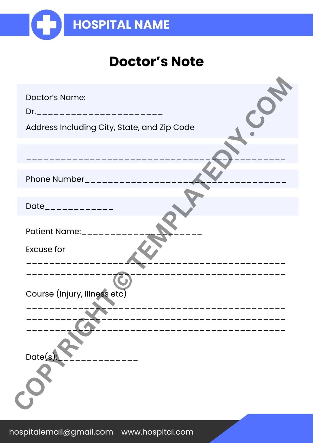Printable Blank Doctors Note Template PDF & Word