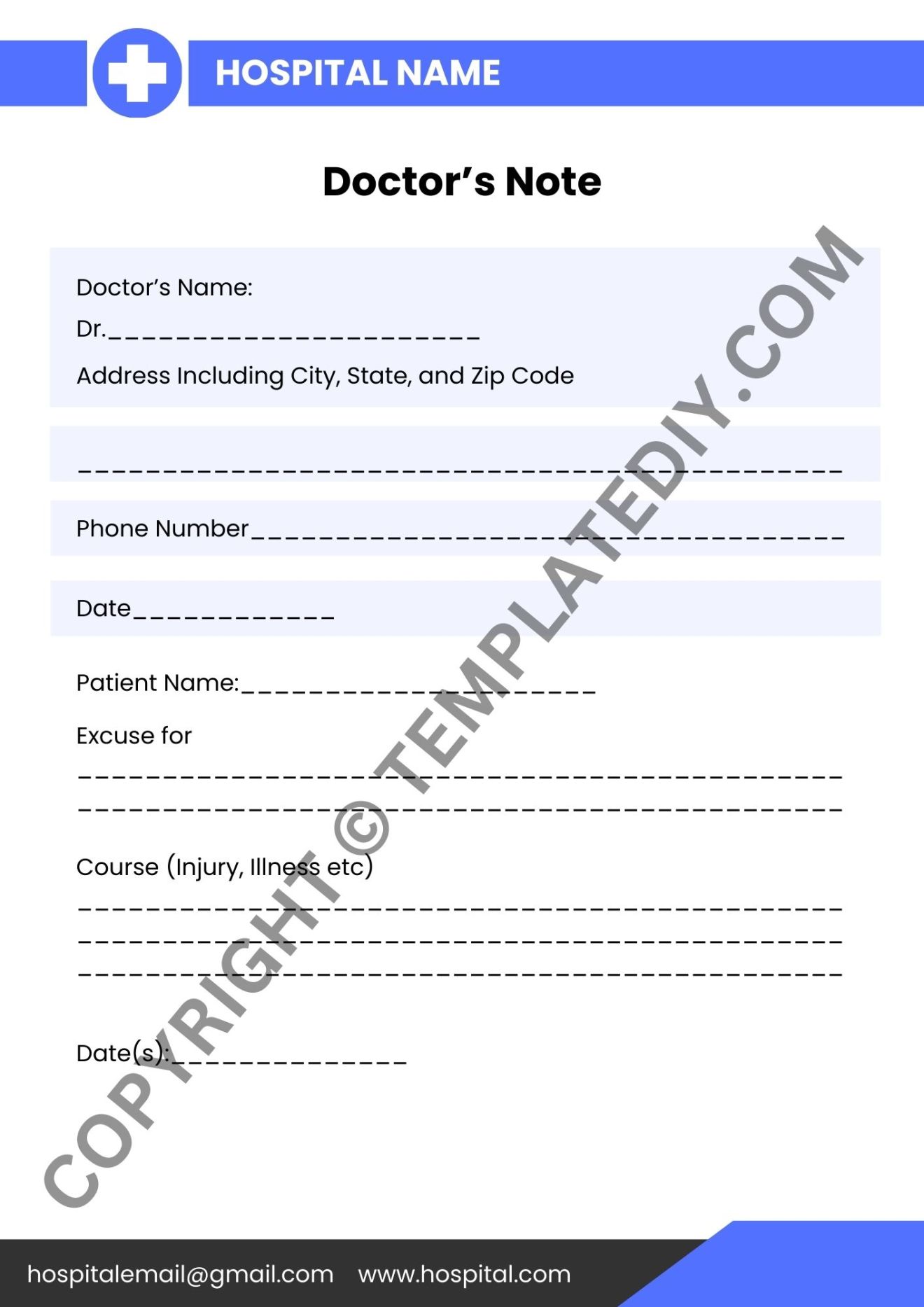 Printable Blank Doctors Note Template PDF & Word