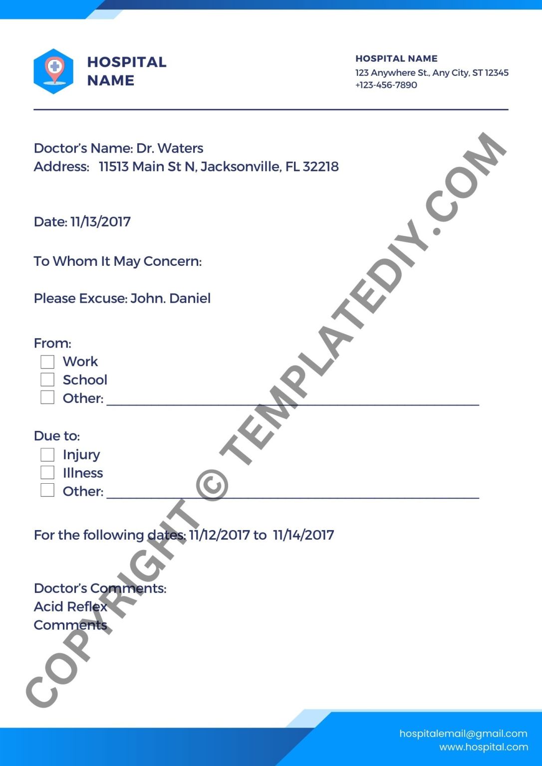 Printable Blank Doctors Note Template PDF & Word