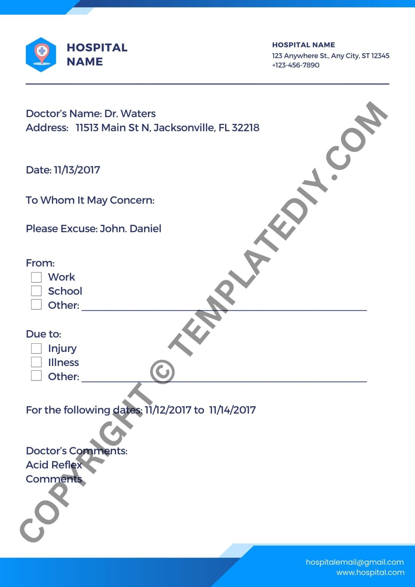 Printable Blank Doctors Note Template PDF & Word