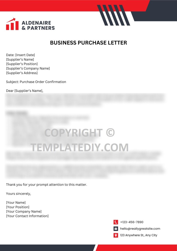 Business Purchase Order Letter Sample with Examples [Word]