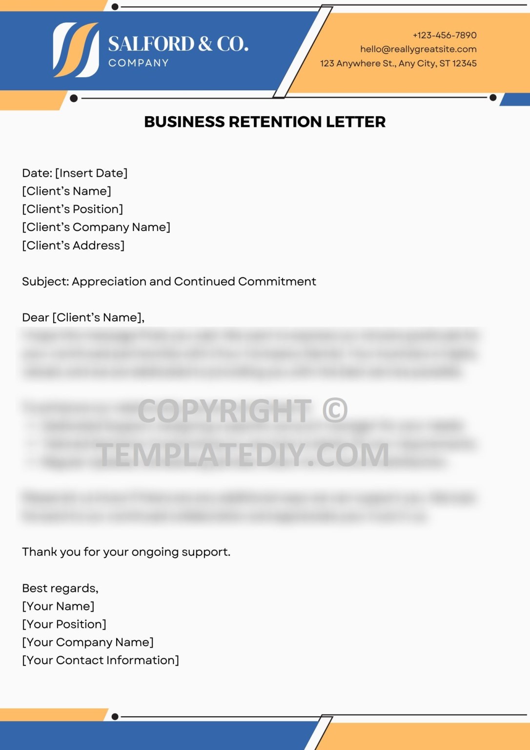 Business Retention Letter Sample Template with Examples