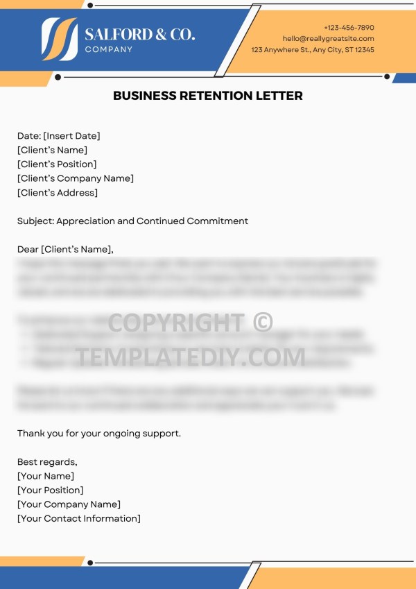 Business Retention Letter Sample Template with Examples