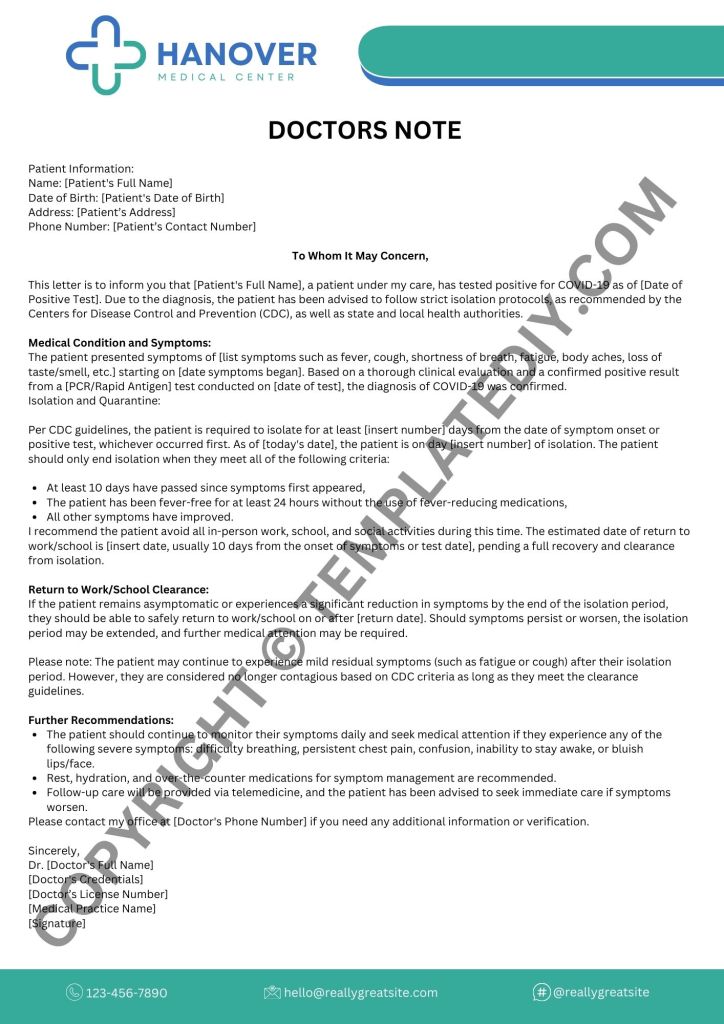 COVID-19 Doctor’s Note Template – Printable & Editable (PDF, Word)