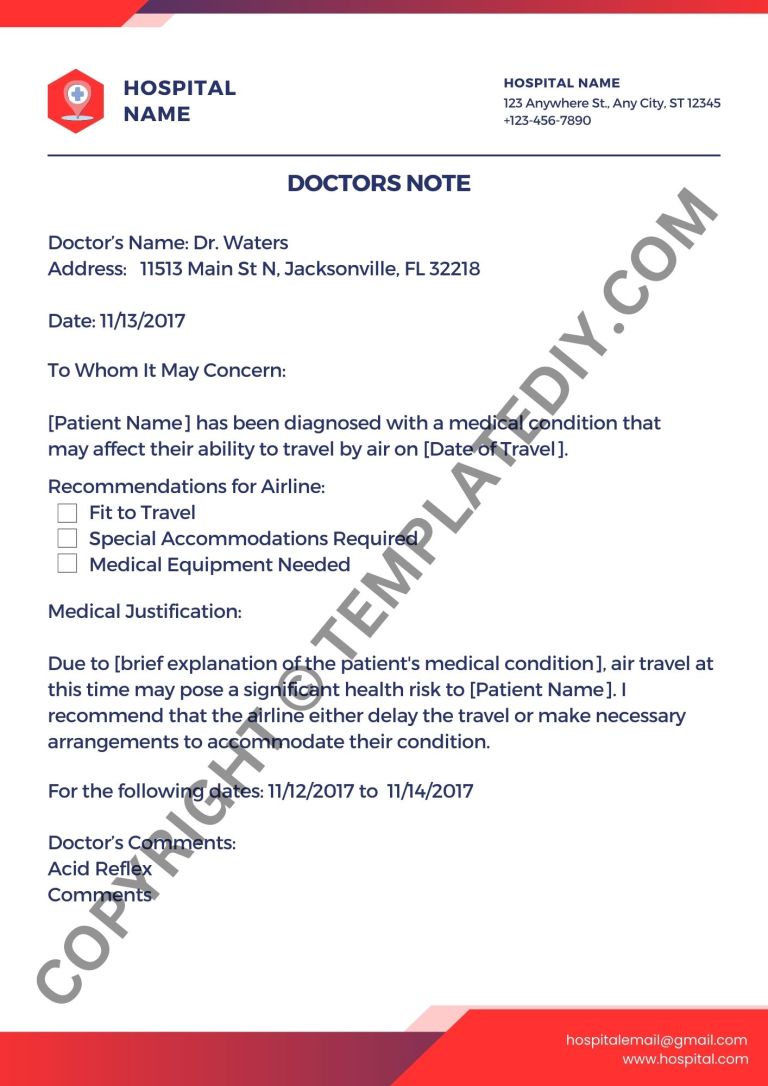 Doctor Note for Airline Travel | PDF & Word Template