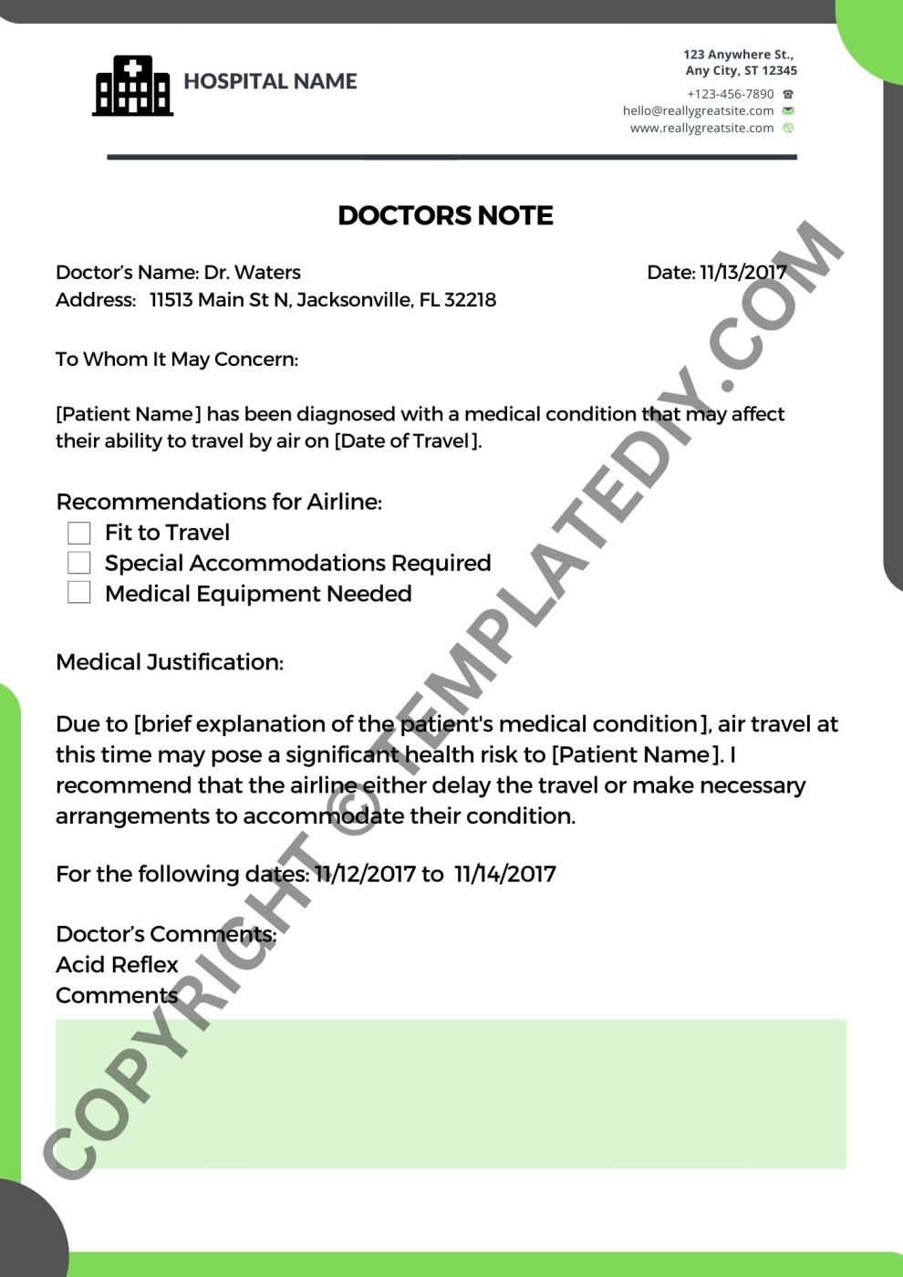 Doctor Note for Airline Travel | PDF & Word Template