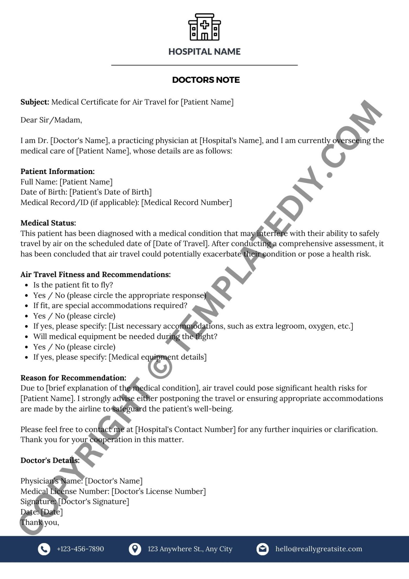 Doctor Note for Airline Travel | PDF & Word Template
