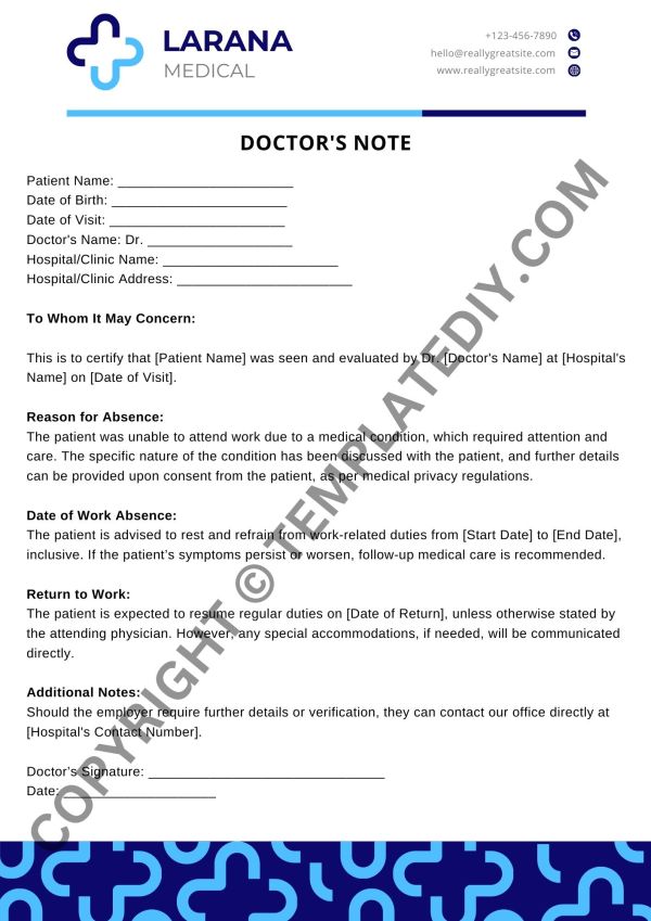 Editable Doctor’s Note for Work Absence PDF & Word