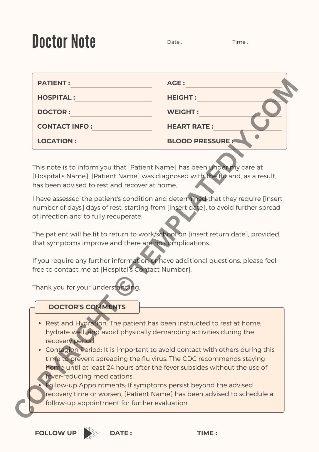 Doctor’s Note for Flu Template – Download Editable PDF & Word