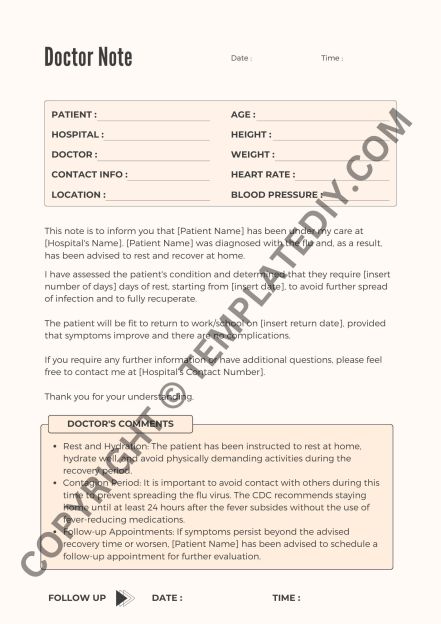 Doctor’s Note for Flu Template – Download Editable PDF & Word