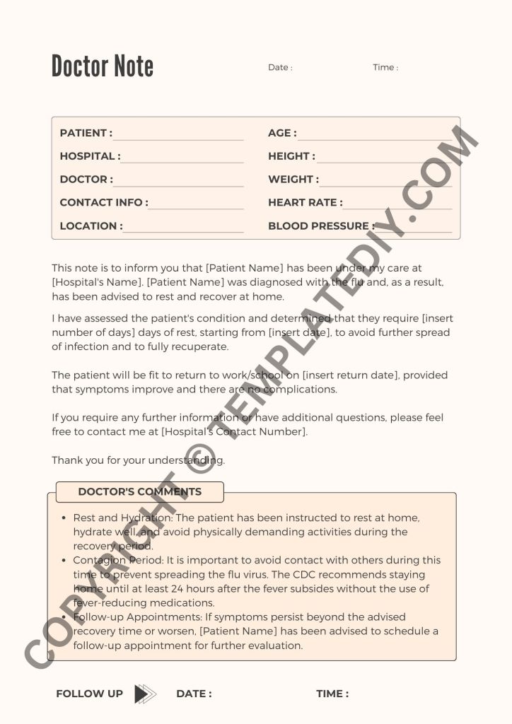 Doctor’s Note for Flu Template – Download Editable PDF & Word