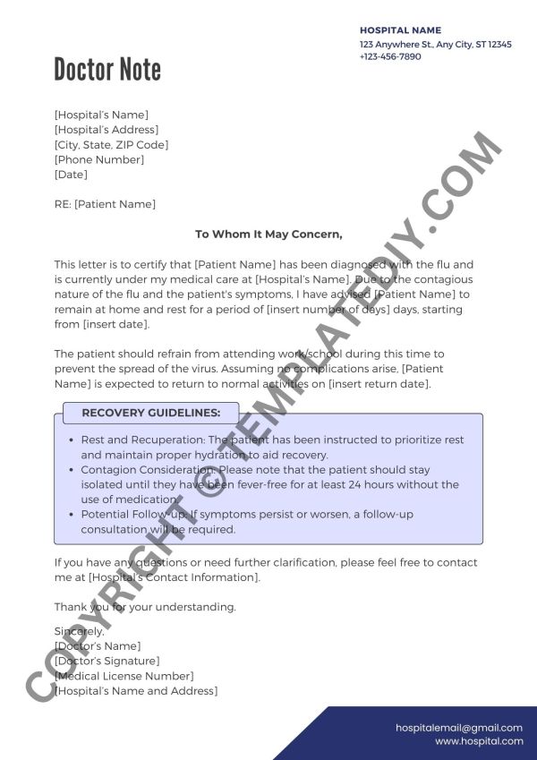 Doctor’s Note for Flu Template – Download Editable PDF & Word