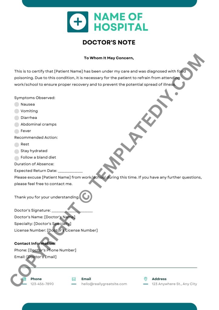 Doctors Note for Food Poisoning Template Printable PDF, Word