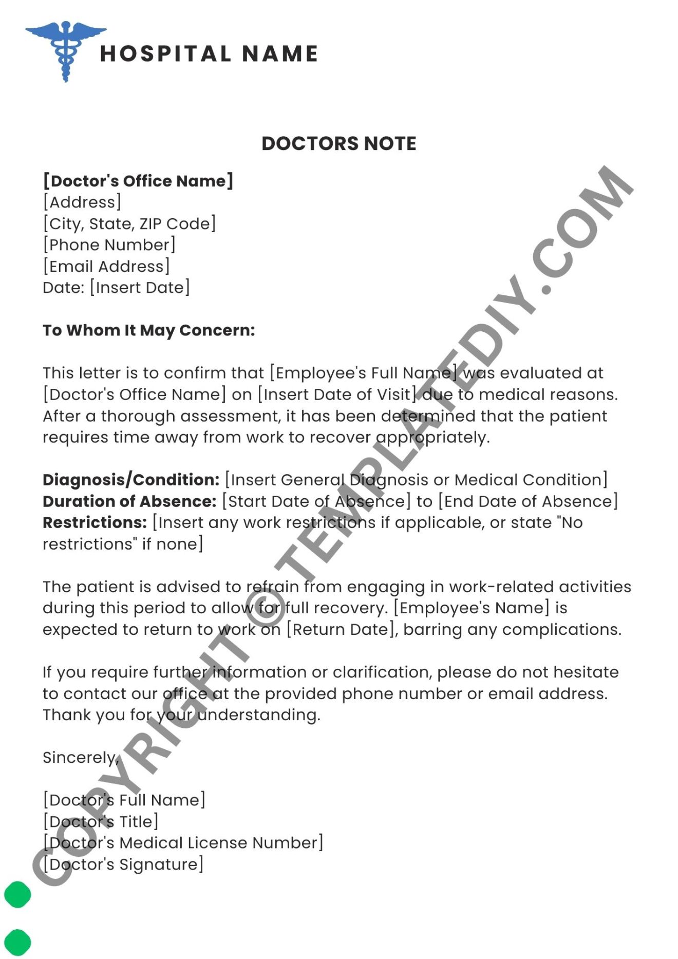 Doctor’s Note for Missing Work Template | PDF & Word