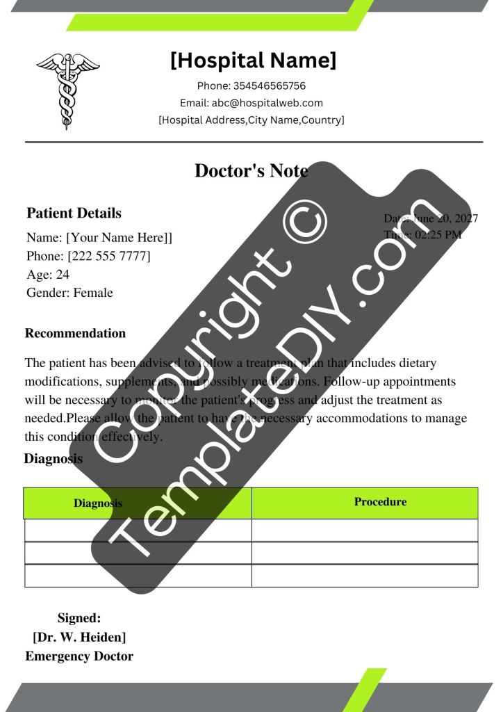 Doctors Note for Anemia Template Printable [PDF, Word]