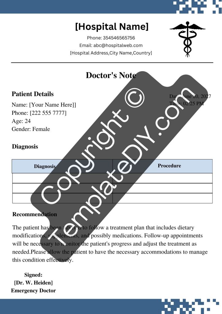 Doctors Note for Anemia Template Printable [PDF, Word]