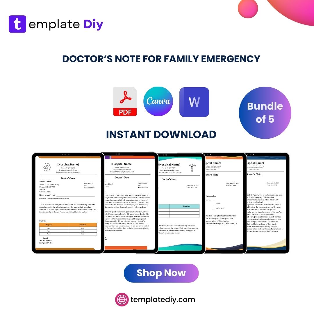 Doctors Note for Family Emergency Template Printable Word