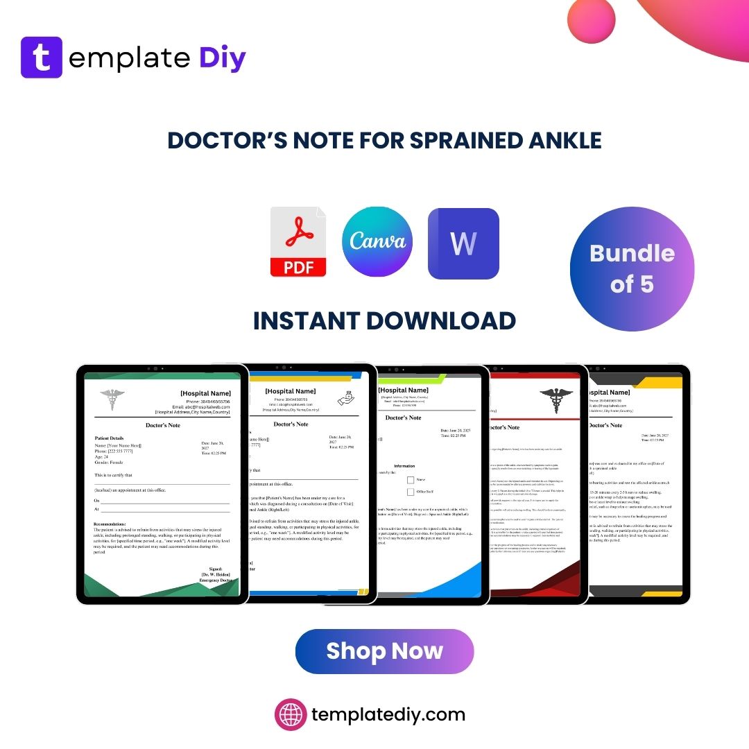 Doctors Note for Sprained Ankle Template Printable [ Word]