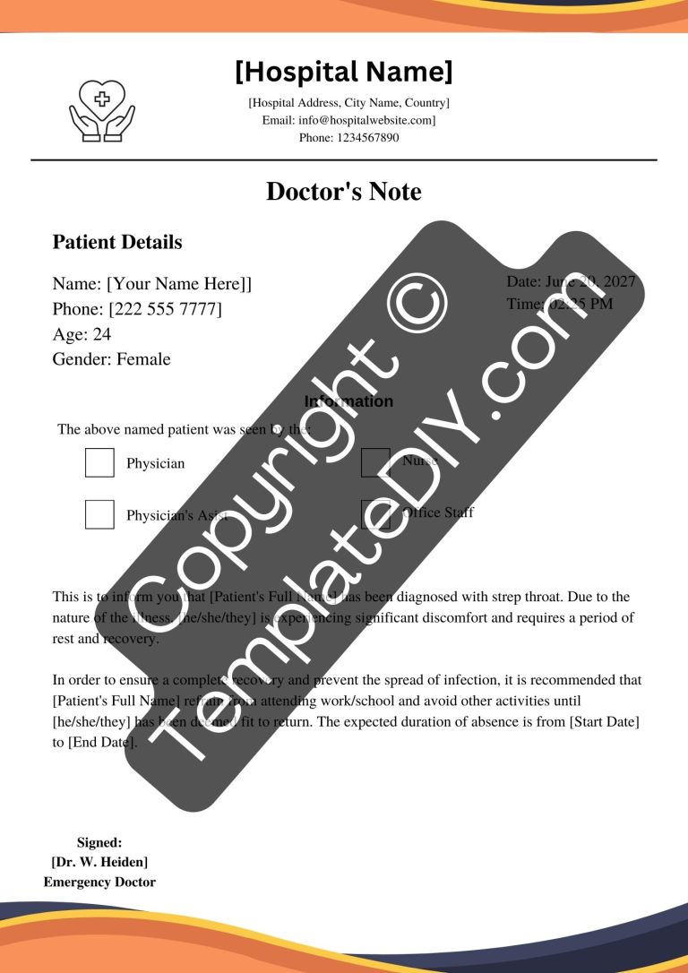 Doctors Note for Strep Throat Template Printable [PDF, Word]