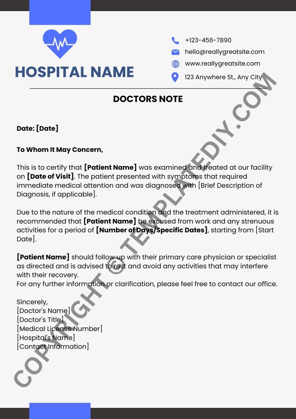 Emergency Room Real Doctors Note for Work Template PDF, Word
