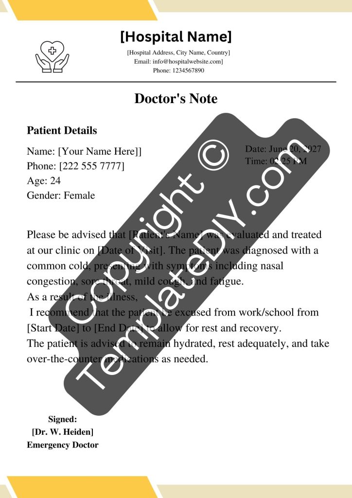 Doctors Note for Cold Template Printable [PDF, Word]