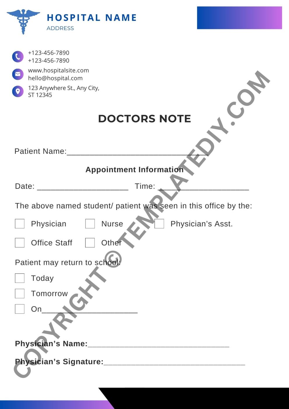 Hospital Real Doctors Note for Work Printable in PDF Word