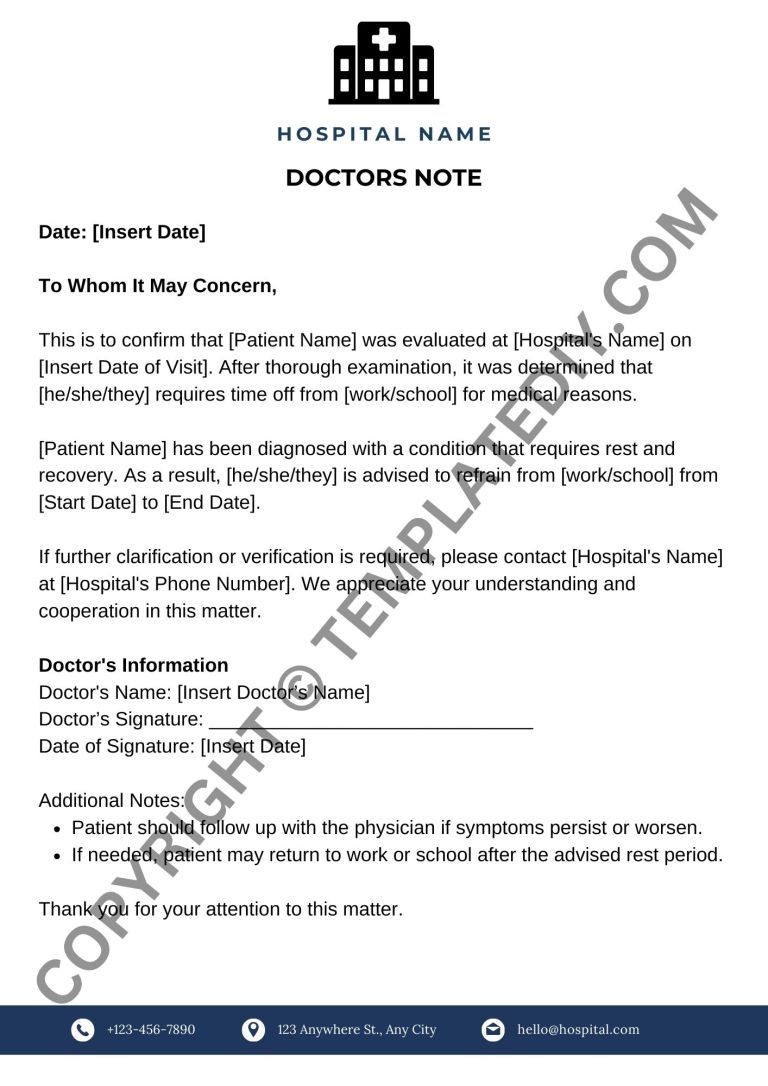 Patient First Doctor’s Note Template – Editable PDF & Word Download