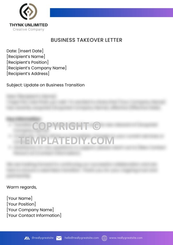 Business Takeover Letter Template | Download Formal Example