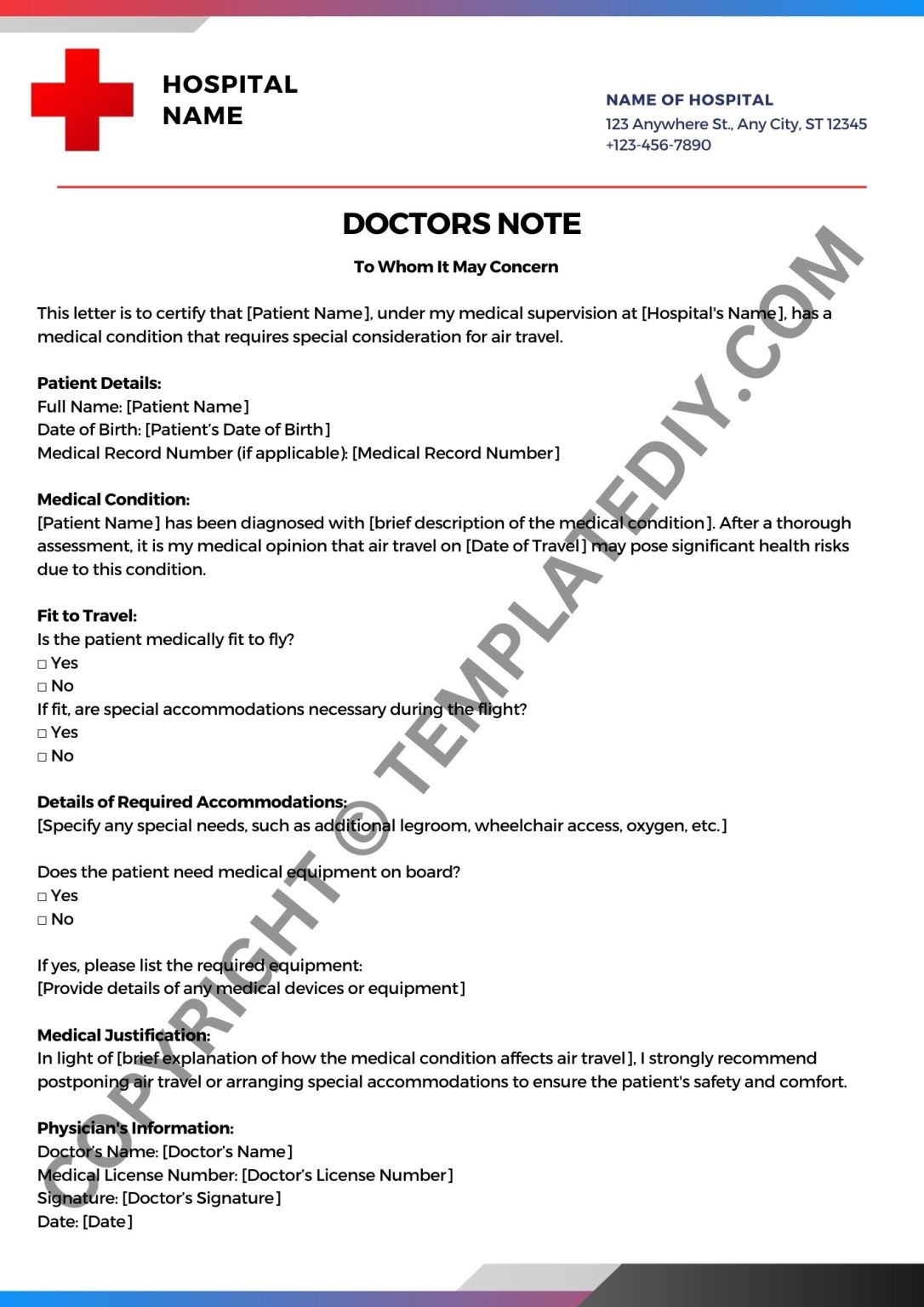 Doctor Note for Airline Travel | PDF & Word Template