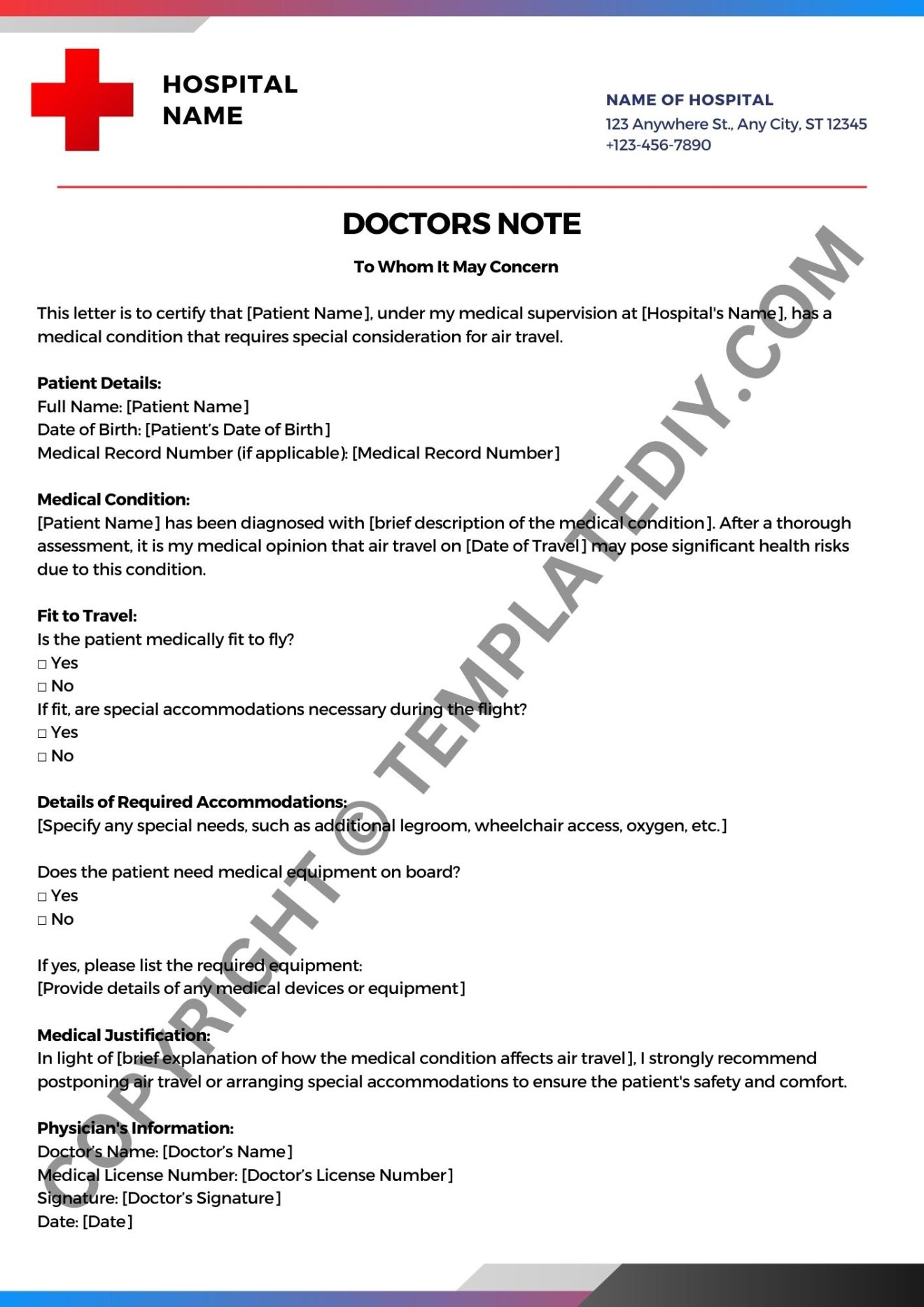 Doctor Note for Airline Travel | PDF & Word Template