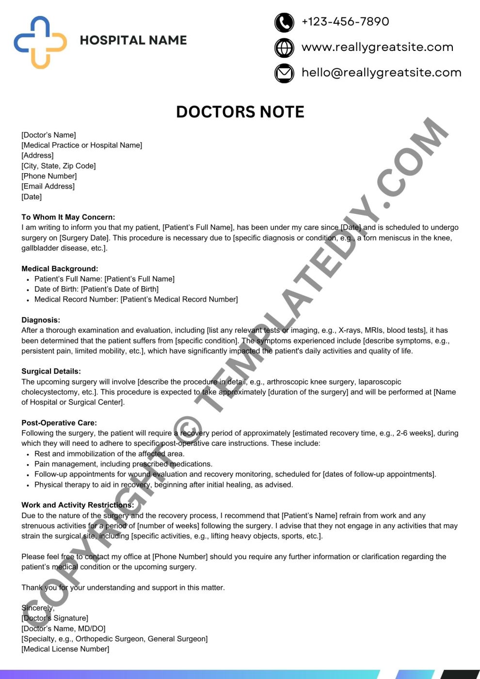 Doctors Note for Surgery Template PDF & Word Download