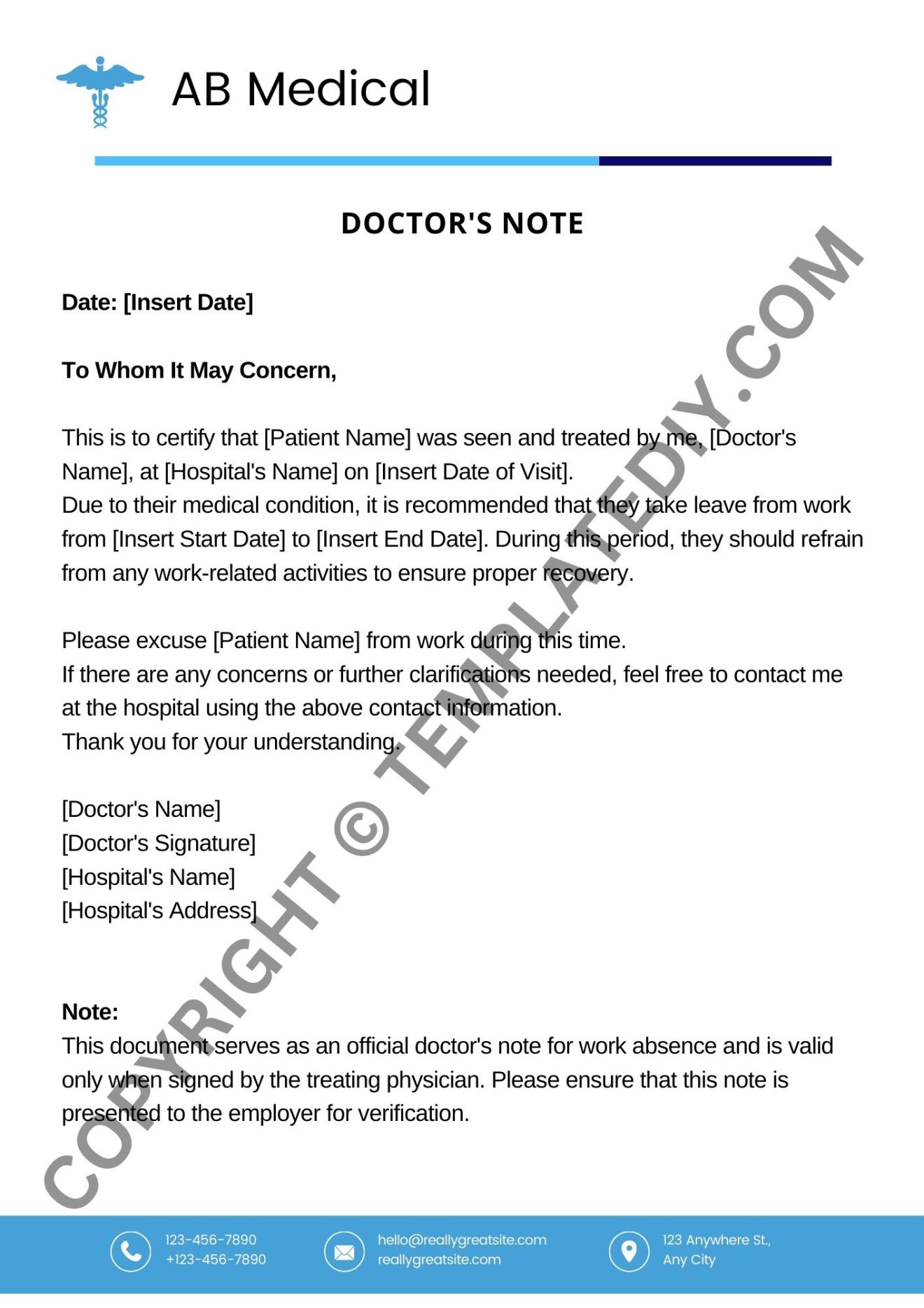 Editable Doctor’s Note for Work Absence PDF & Word