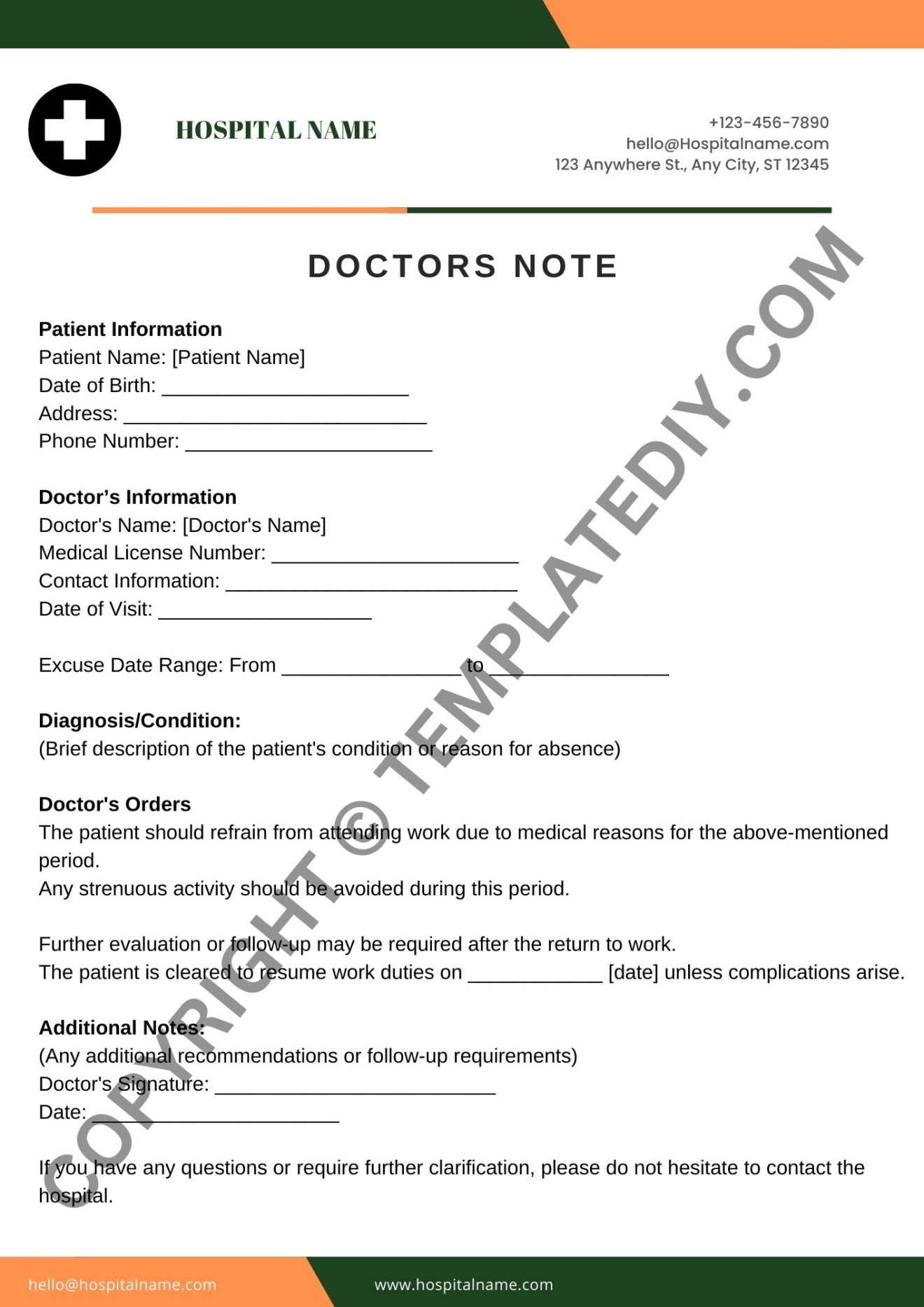 Hospital Real Doctors Note for Work Printable in PDF Word